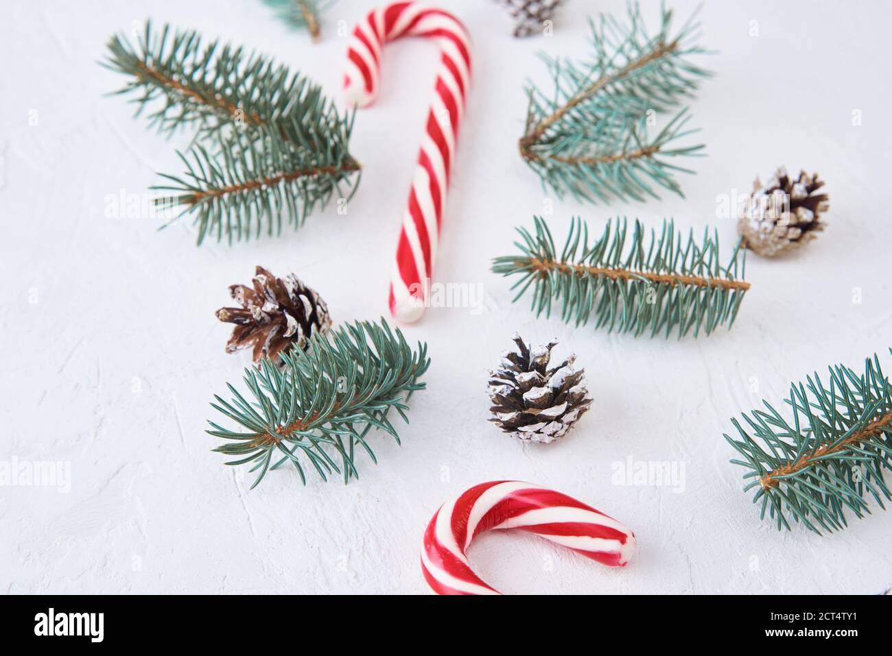 Christmas composition. Decoration made of fir tree branches, pine cones ...