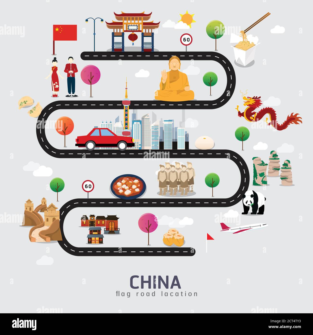 Road map and journey route in China Stock Vector Image & Art - Alamy