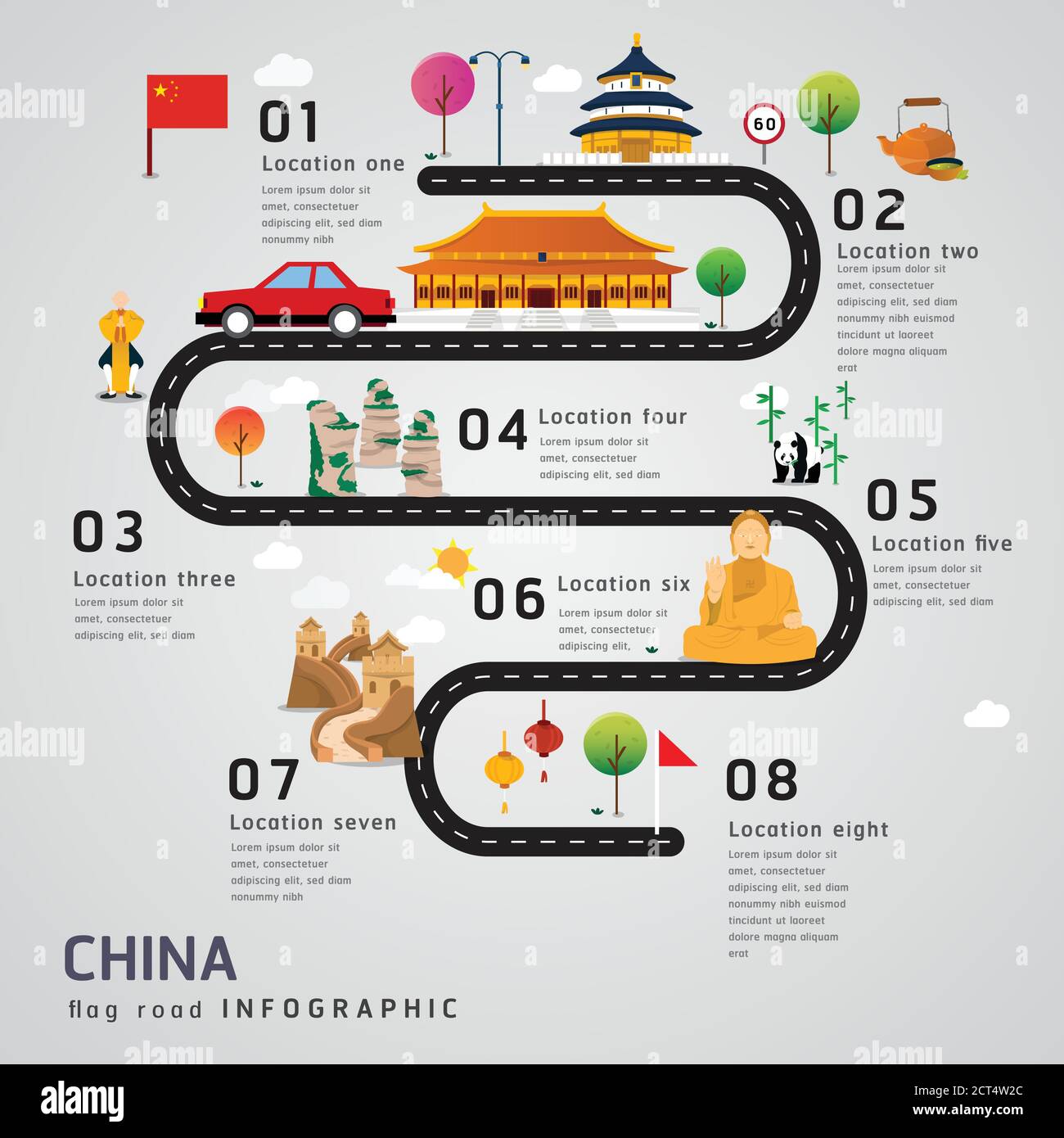 Road map and journey route timeline infographics in China Stock Vector ...