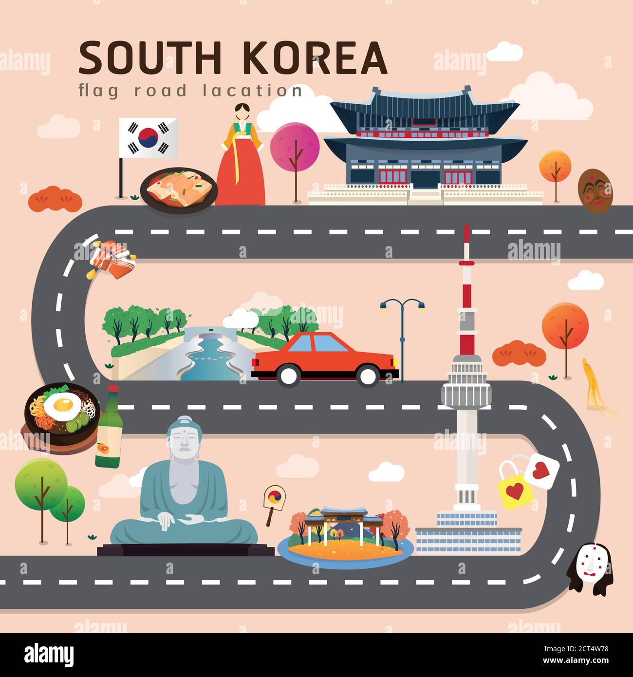Road map and journey route in South Korea Stock Vector Image & Art - Alamy