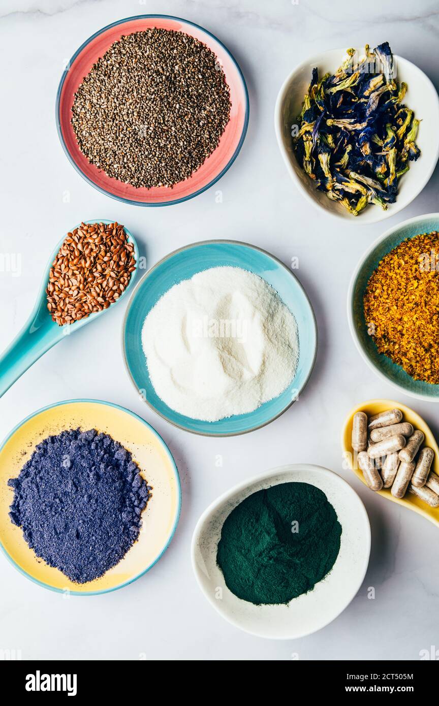 Variety of healthy food supplements Stock Photo - Alamy