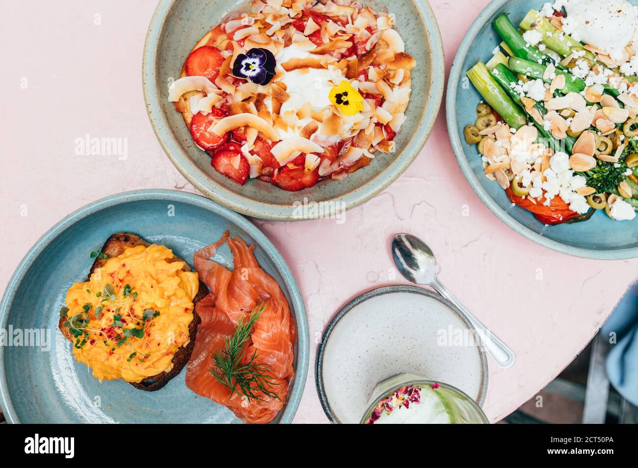 Healthy Breakfast in Trendy Cafe Stock Photo - Alamy