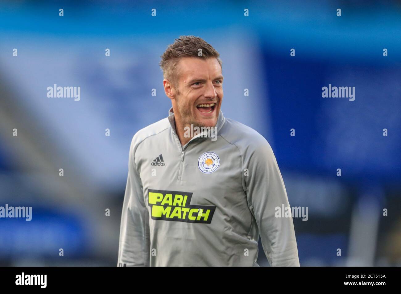Jamie Vardy (9) of Leicester City full of smiles during the pre-game ...