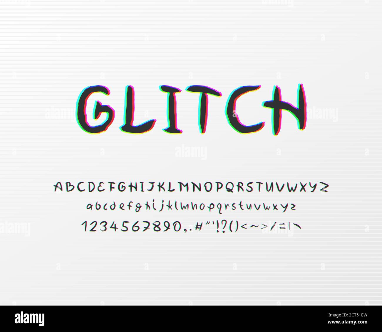 Modern glitch Alphabet. Handwritten vector typeface with stereo color ...
