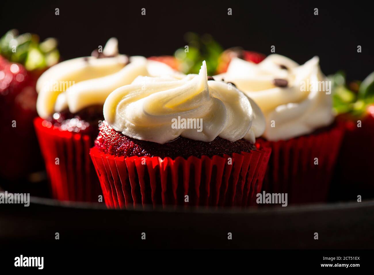 Red Velvet Cupcakes. Detailed closeup macro food background Stock Photo ...