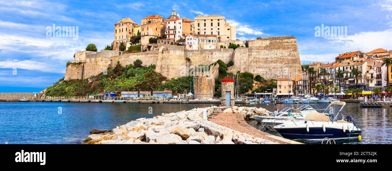 Corsica island. view of fortress and marine in Calvi Town. Popular ...