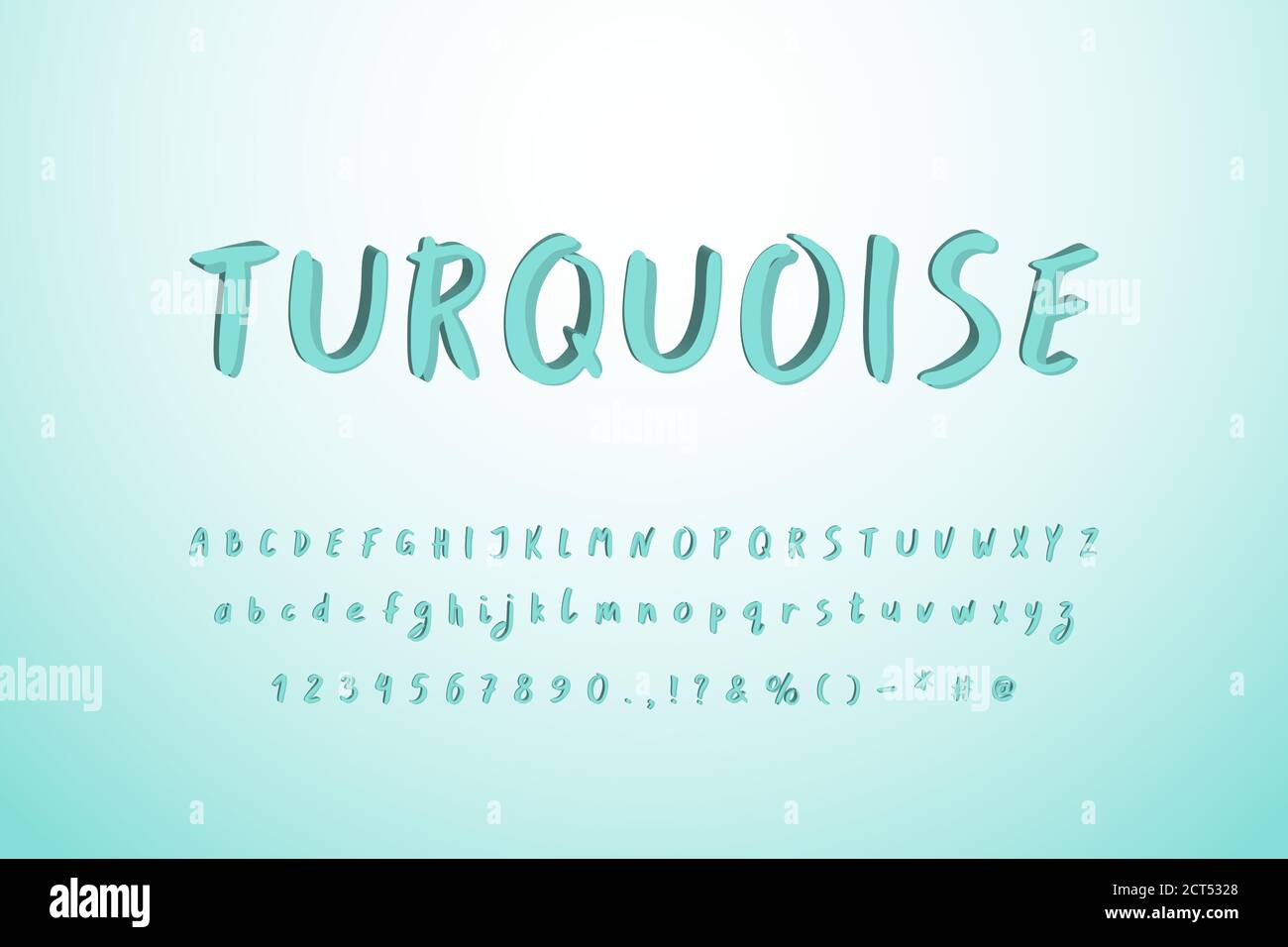 Paintbrush vector Typeface. Turquoise blue green colors. Uppercase and ...