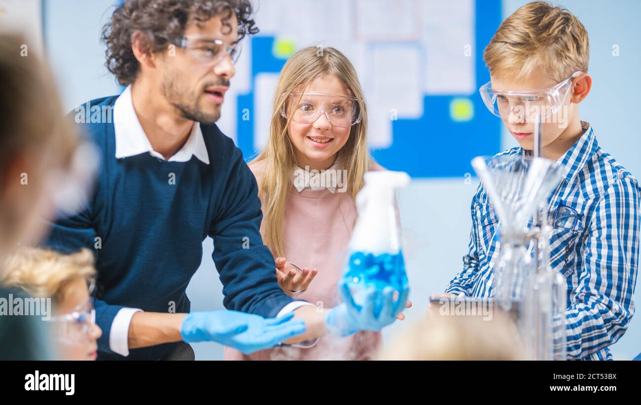 Elementary School Science Classroom: Enthusiastic Teacher Explains ...