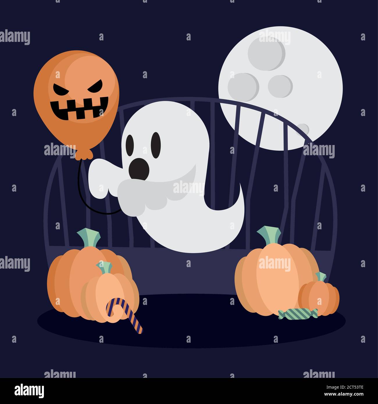 Halloween ghost cartoon with balloon design, Holiday and scary theme ...