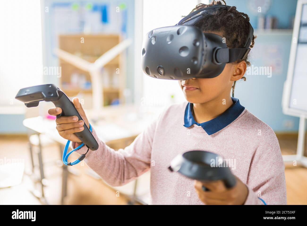 Elementary School Computer Science Class: Cute Girl Wearing Augmented ...