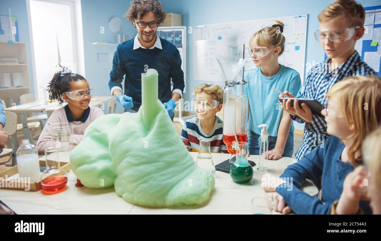Elementary School Science Chemistry Classroom: Enthusiastic Teacher ...