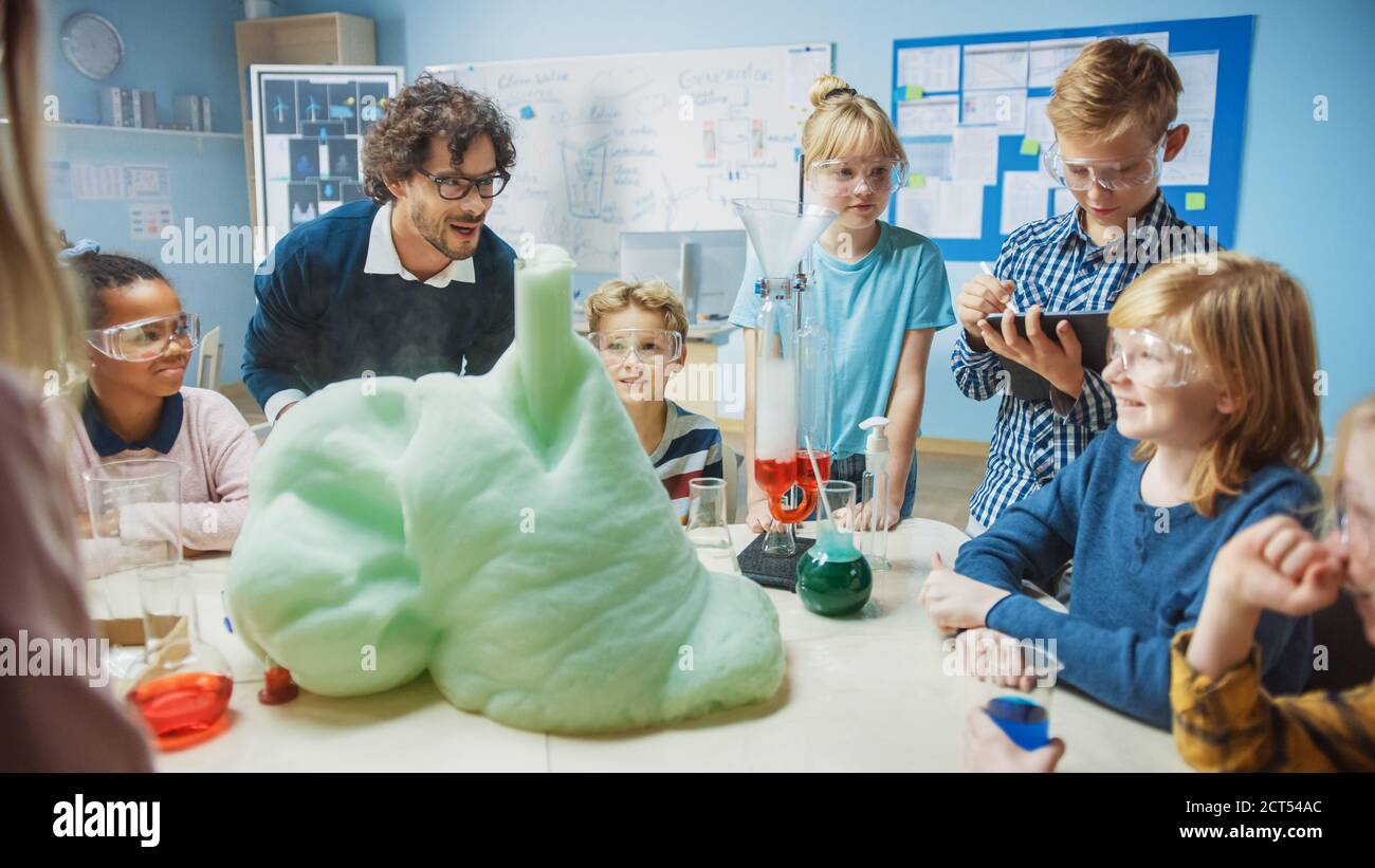 Elementary School Science Chemistry Classroom: Enthusiastic Teacher ...