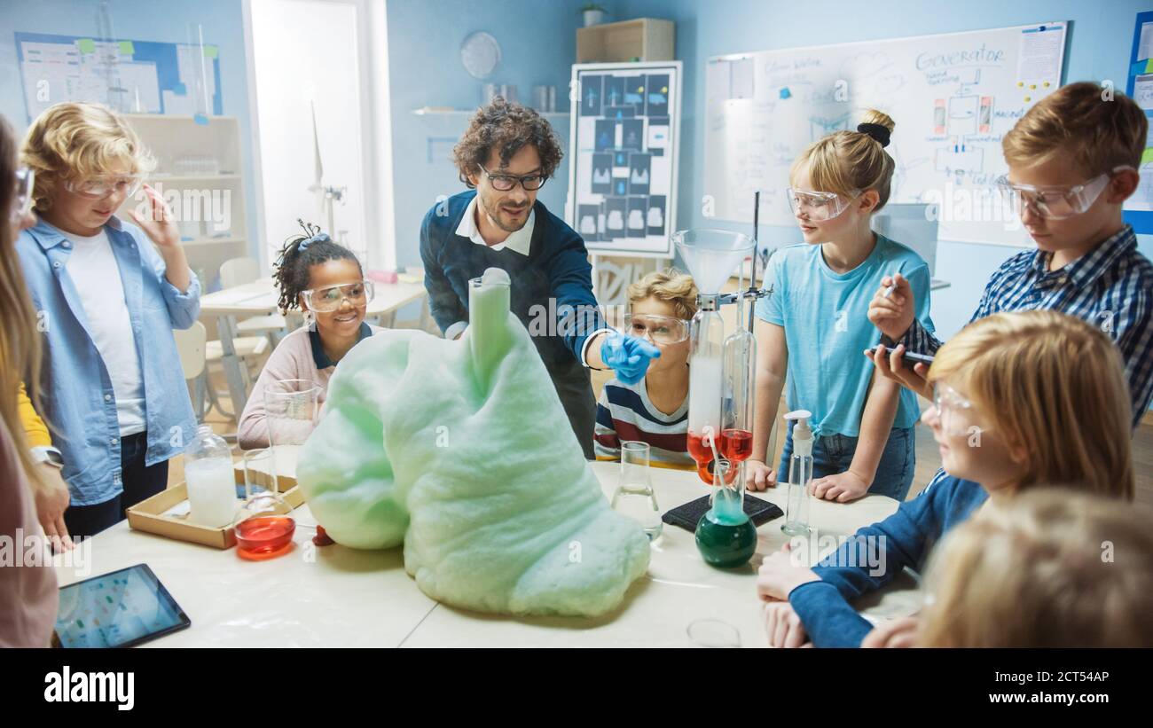Elementary School Science Chemistry Classroom: Enthusiastic Teacher ...