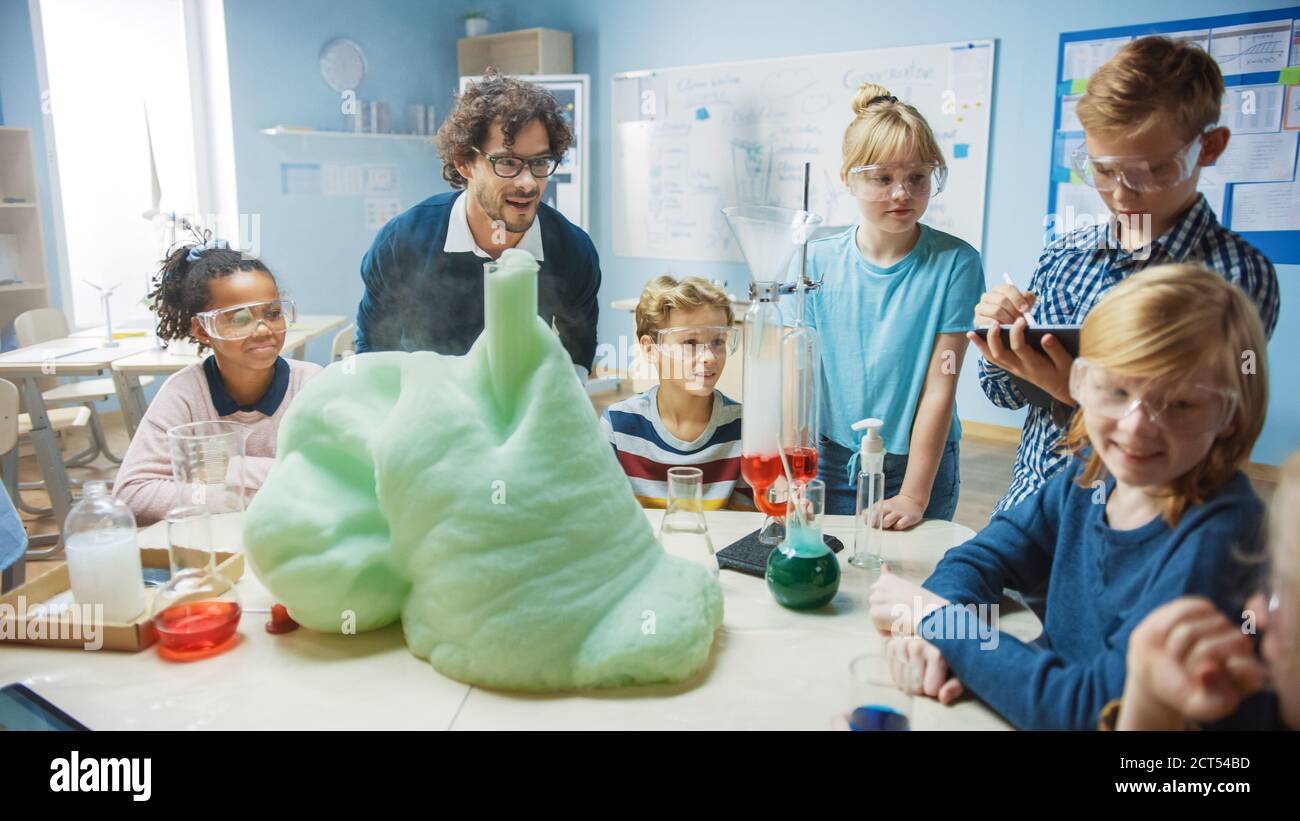 Elementary School Science Chemistry Classroom: Enthusiastic Teacher ...