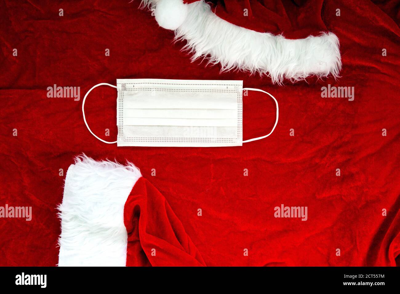 Santa Claus red hat with medical face mask on Santa Claus suit Fabric ...