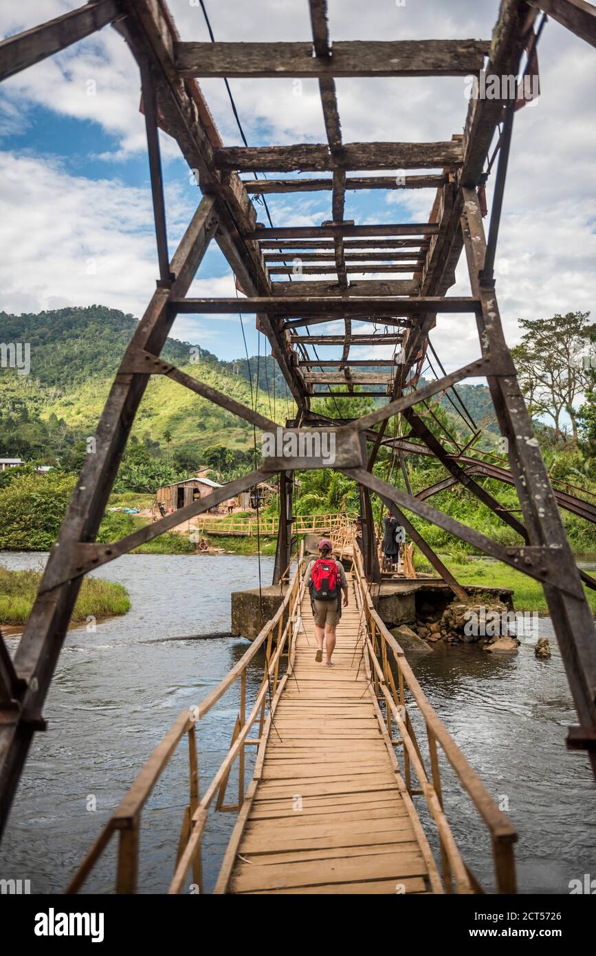 Bridge across Namorona River, Ranomafana, Madagascar Central Highlands ...