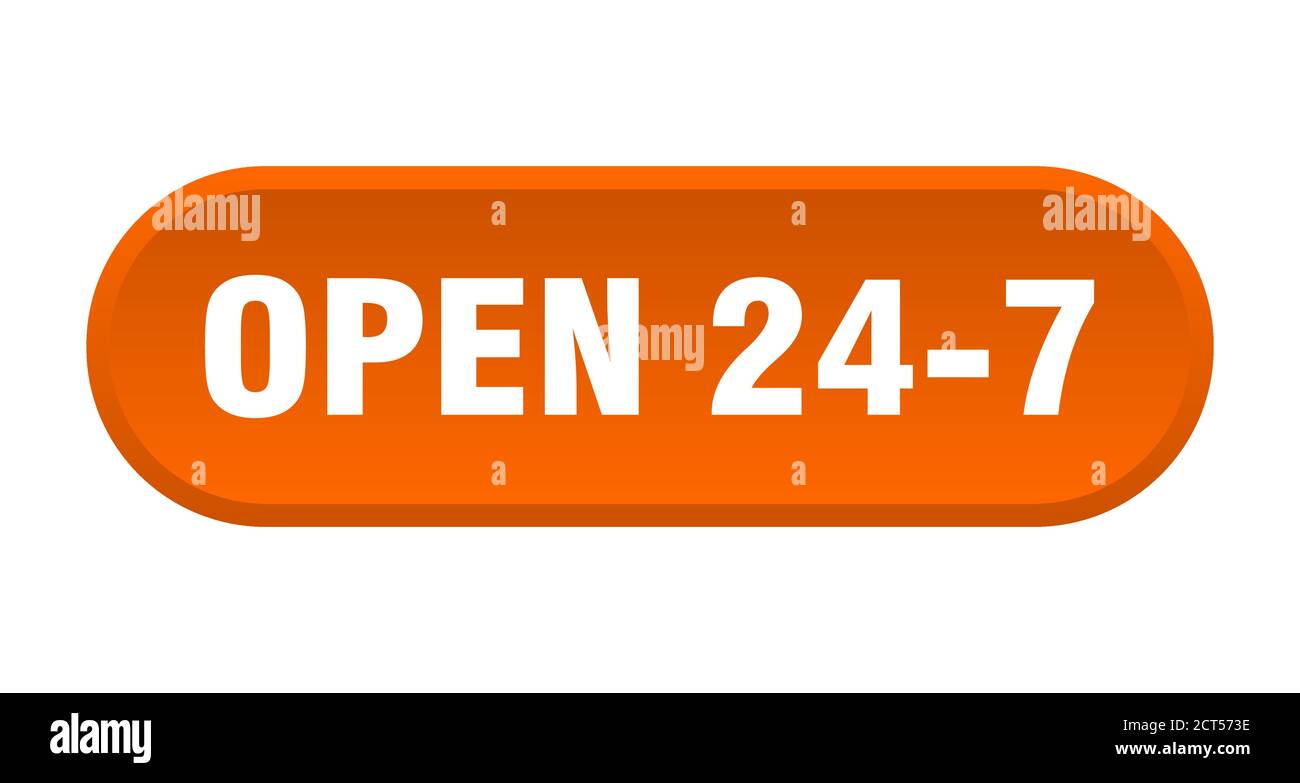 open 24 7 button. rounded sign isolated on white background Stock ...