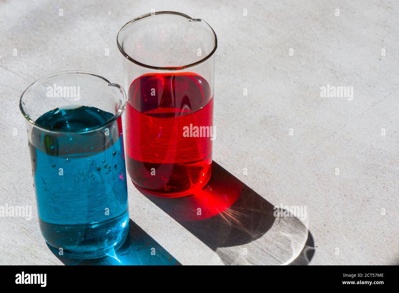 Matrix film choice colors in laboratory glassware with red and blue ...