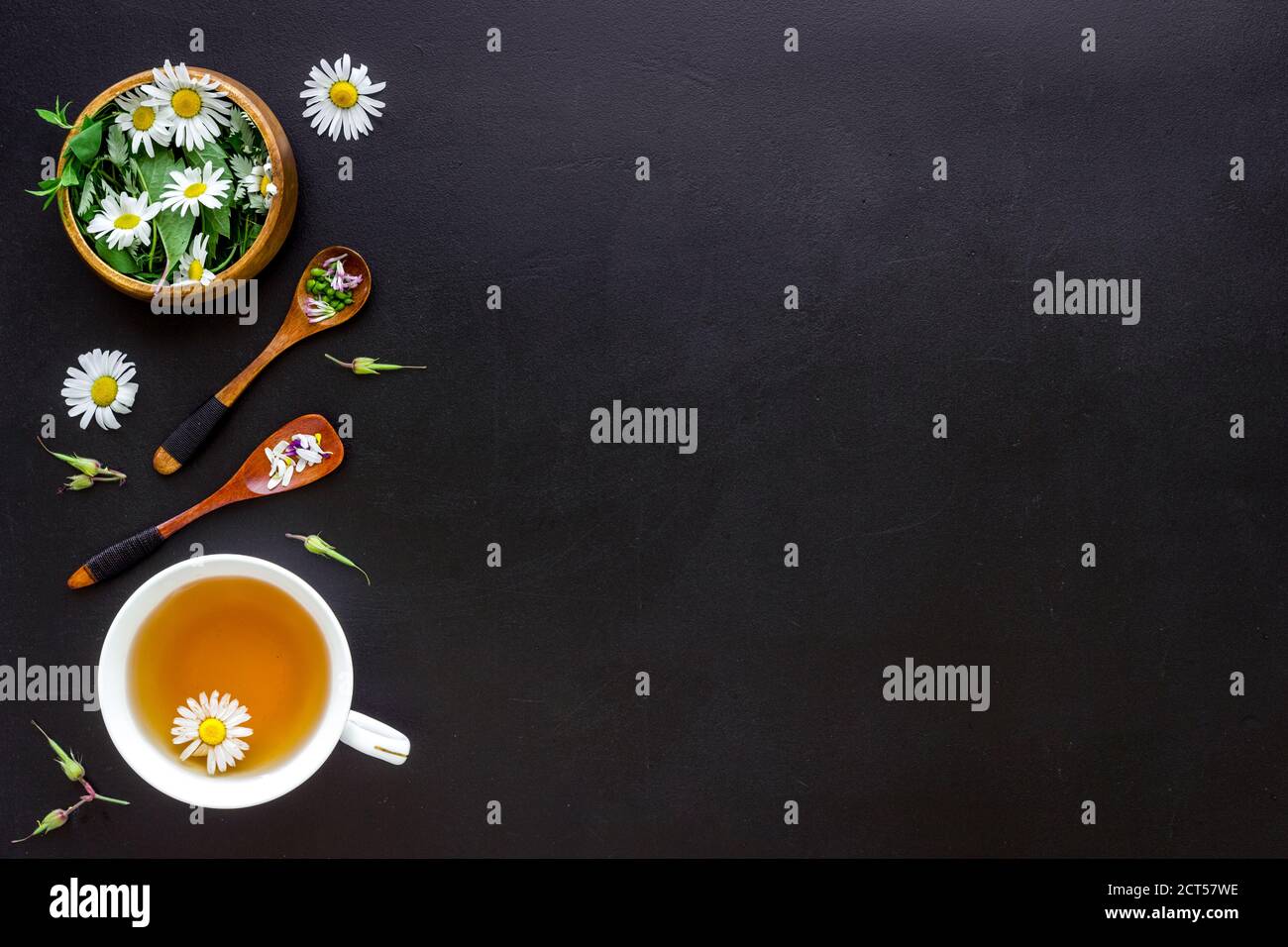 Herbal tea - green herbs and wild flowers, top view Stock Photo - Alamy