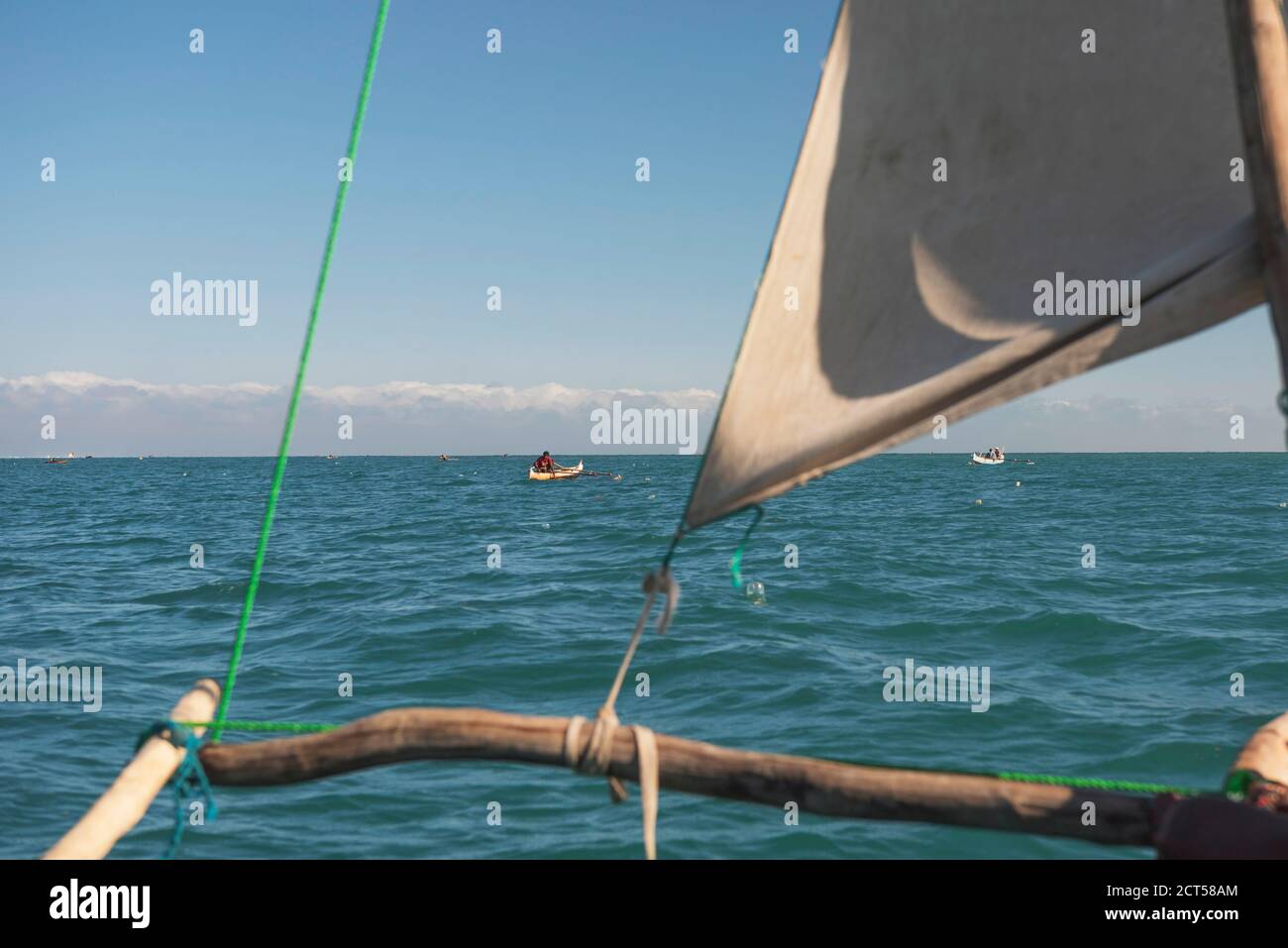 Pirogue, a traditional Madagascar sailing boat, Ifaty, Madagascar ...