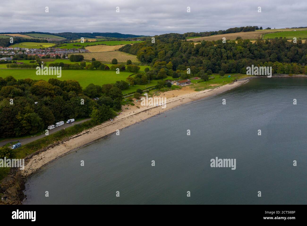 Aerial view of Silver Sands Beach, Aberdour, Fife, Scotland Stock Photo ...