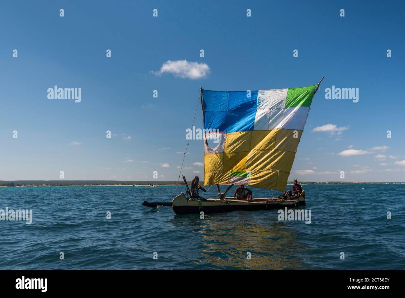 Pirogue, a traditional Madagascar sailing boat using a dugout canoe ...
