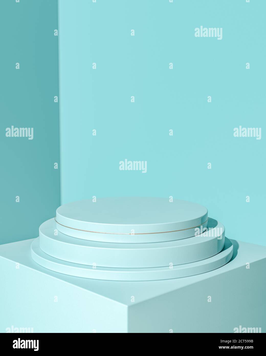 Minimal light cyan podium for product presentation. Color round ...