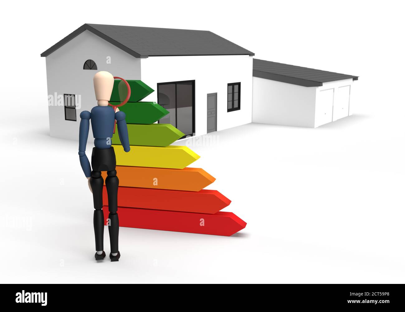 Energy efficiency concept with energy rating chart and a house in ...