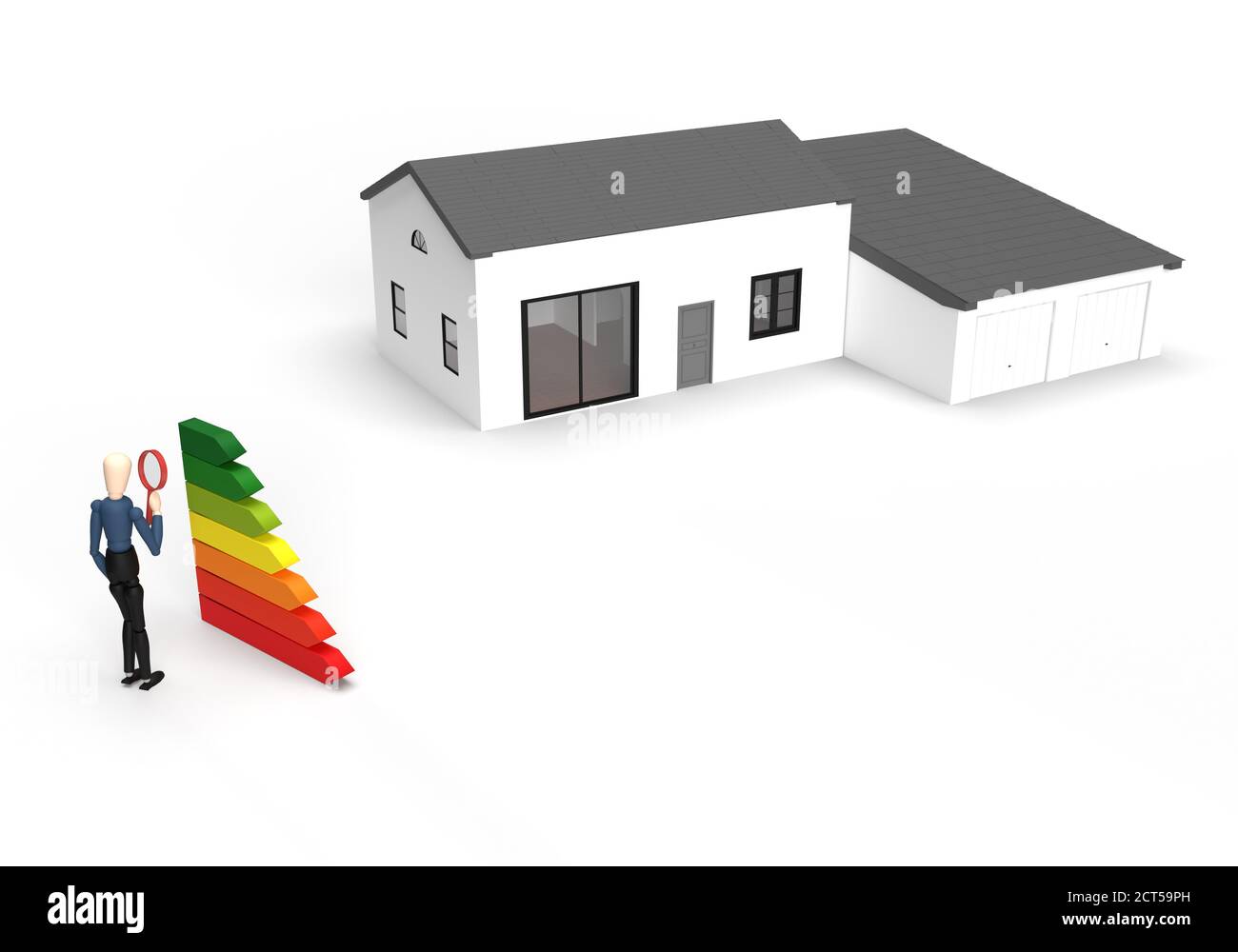 Energy efficiency concept with energy rating chart and a house in ...