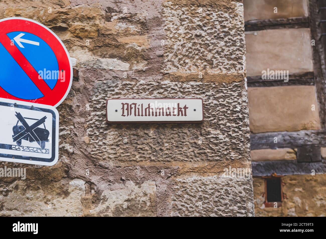 Milchmarkt (germ. Milk market) street name signs in Rothenburg ob der ...