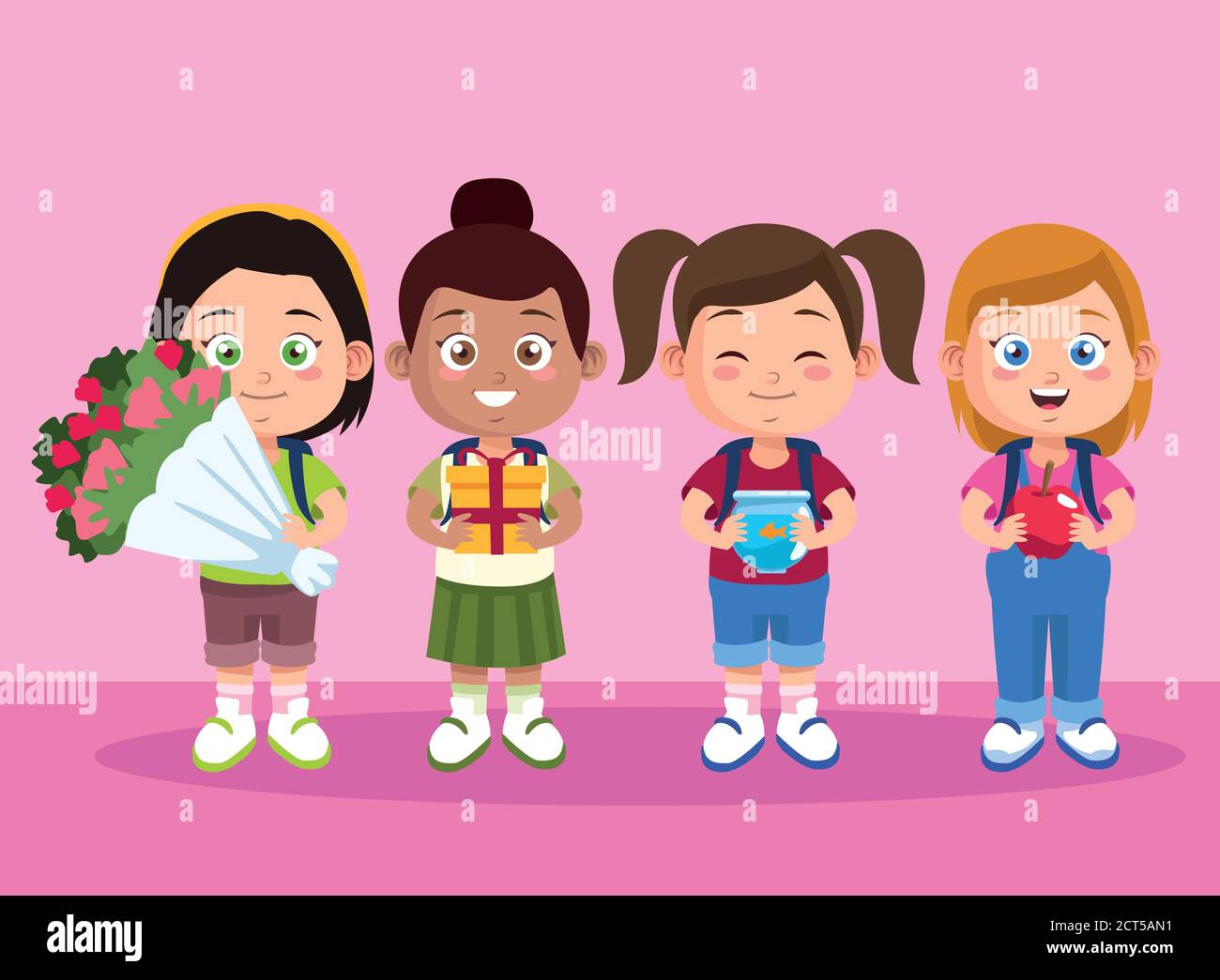 happy teachers day scene with students girls vector illustration design ...