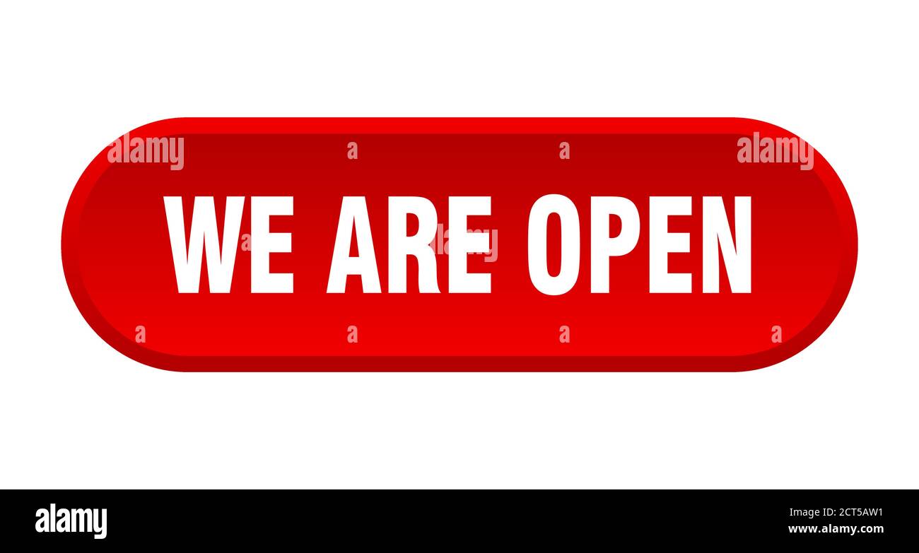 we are open button. rounded sign isolated on white background Stock ...