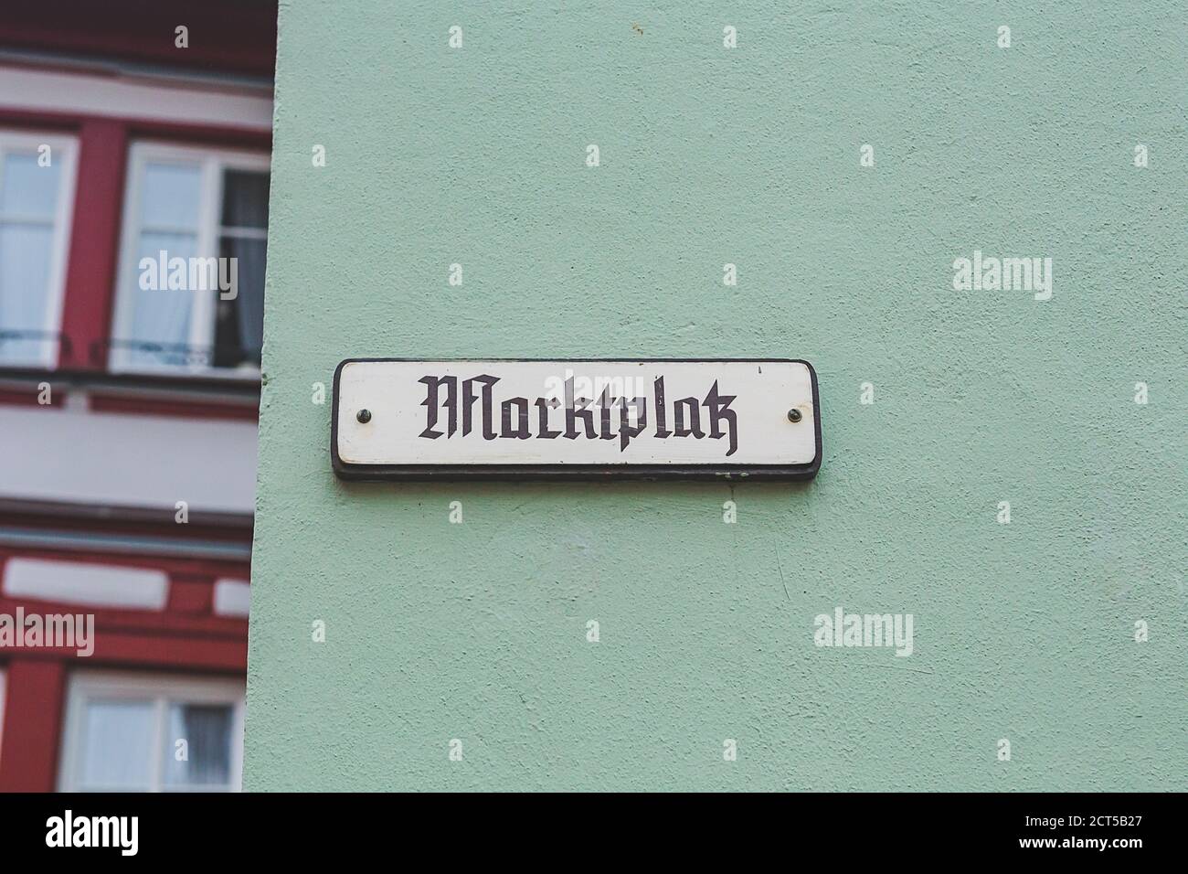 Marktplatz (germ. Market place) street name signs in Rothenburg ob der ...