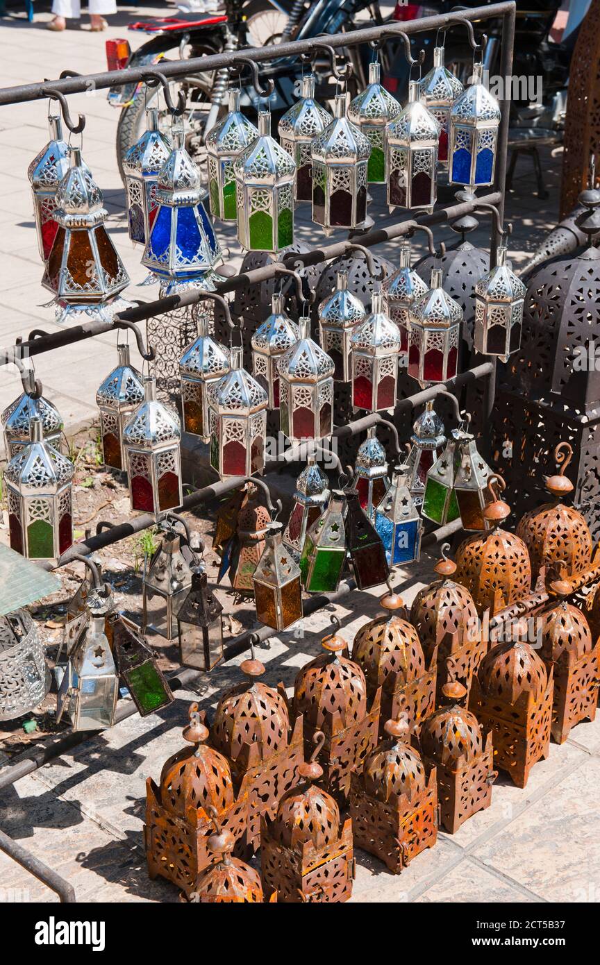 Colourful lanterns for sale in the Marrakech souks, Morocco, North ...