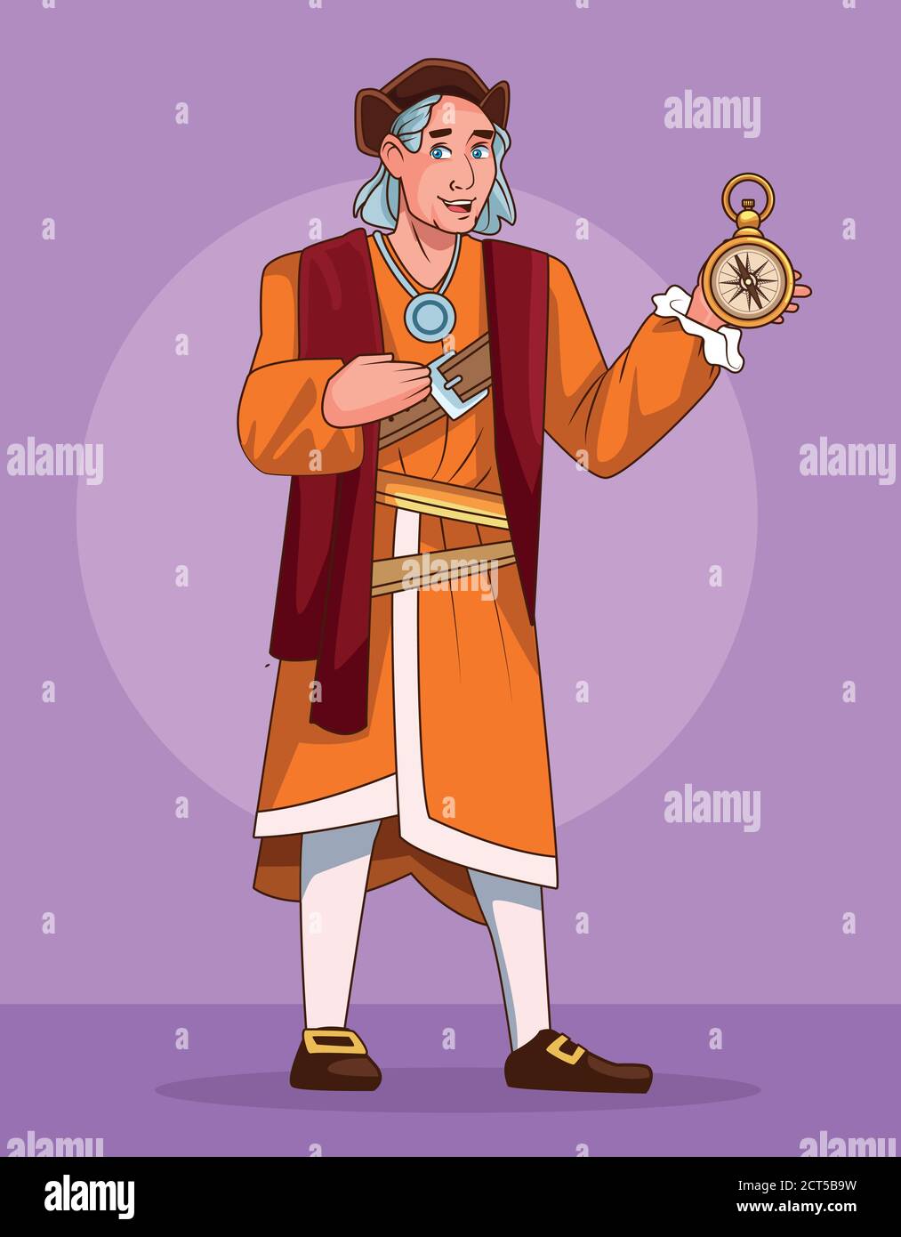 Columbus day celebration scene of christopher lifting compass vector ...