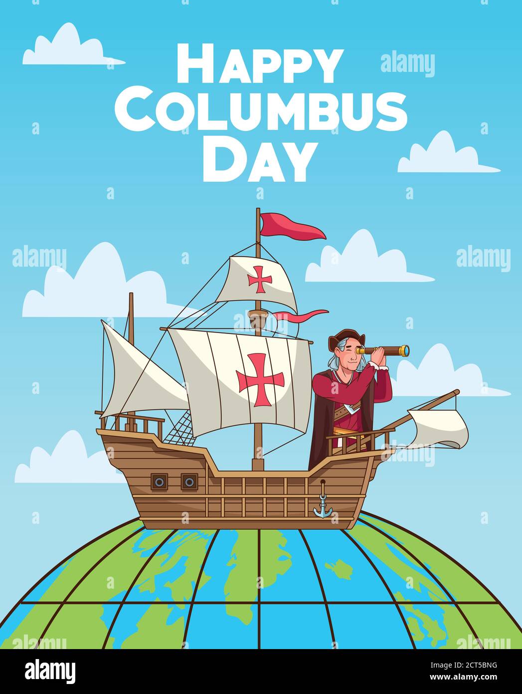 Columbus day celebration scene of christopher using telescope over ...