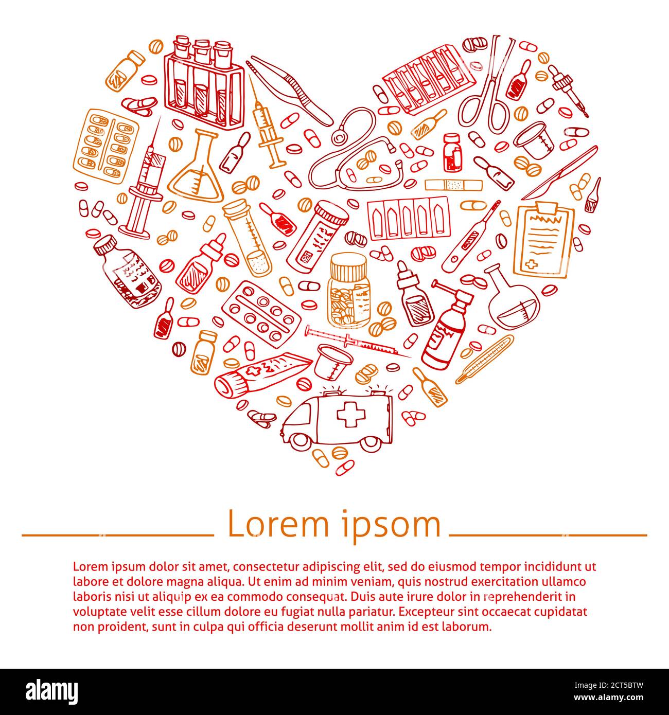 healthcare doodles shaped in heart. Vector template Stock Vector Image ...