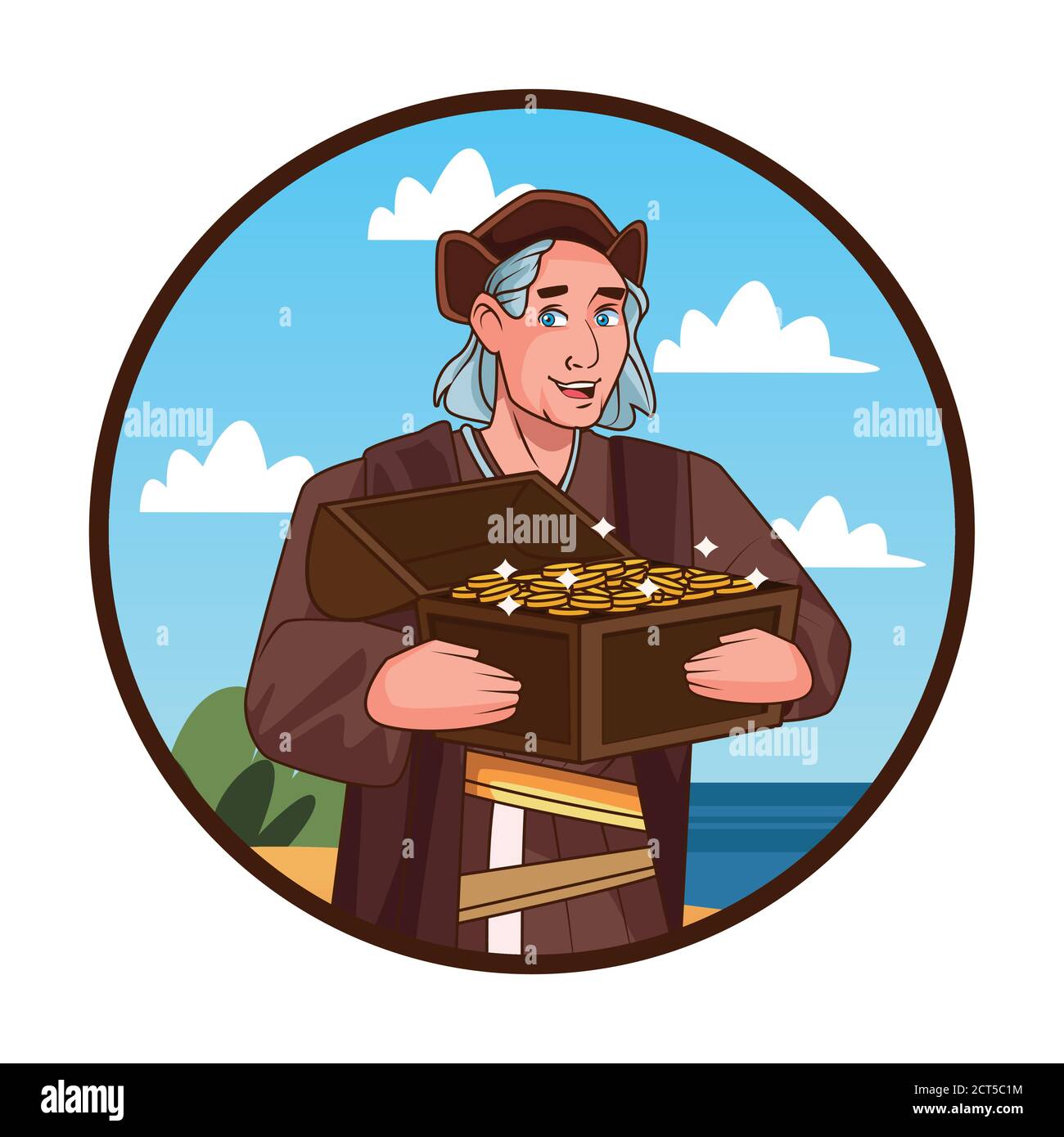 Columbus day celebration scene of christopher lifting threasure vector ...