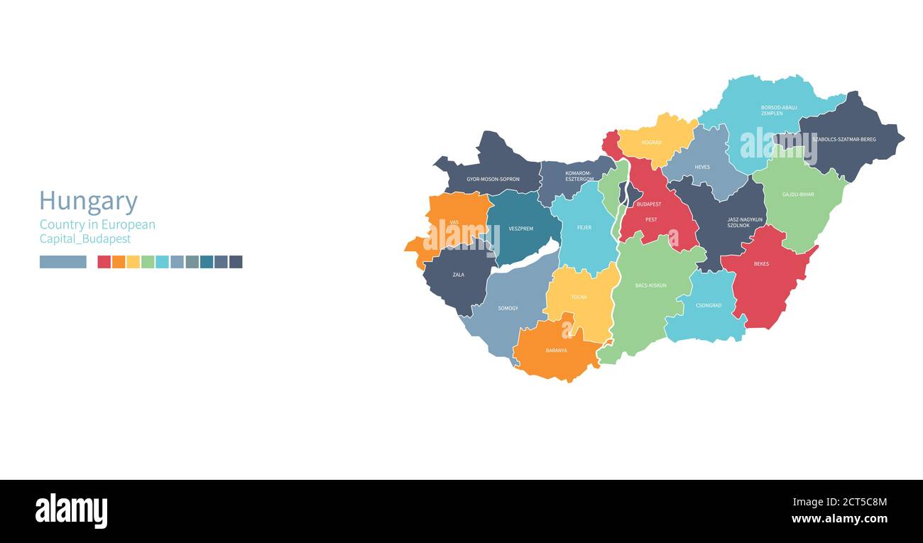 Hungary map. Colorful detailed vector map of the European country Stock ...