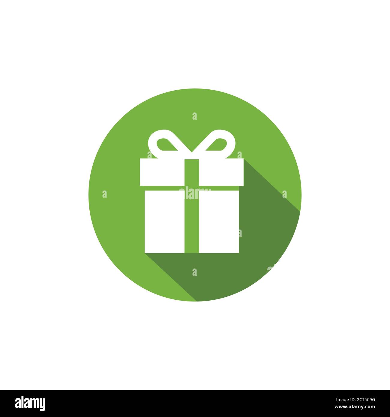 white present box with shadow in green circle. simple icon isolated on ...