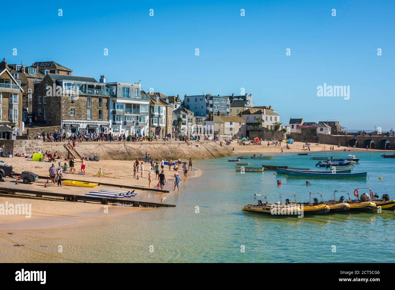 Cornwall beach, view in summer of the beach in the harbour area of St ...