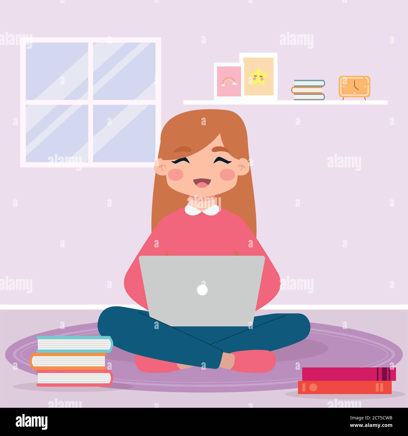Girl studying in home. Home education - Vector Stock Vector Image & Art ...
