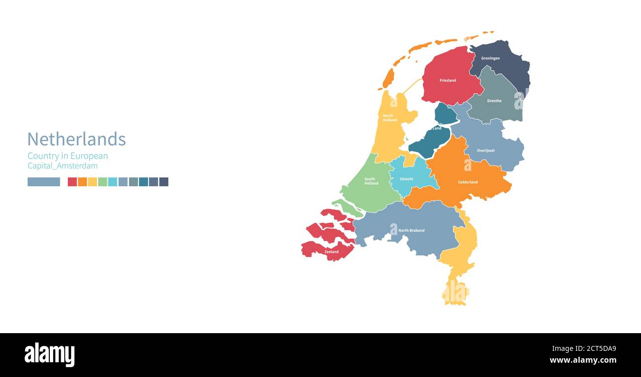 Netherlands map. Colorful detailed vector map of the European country ...