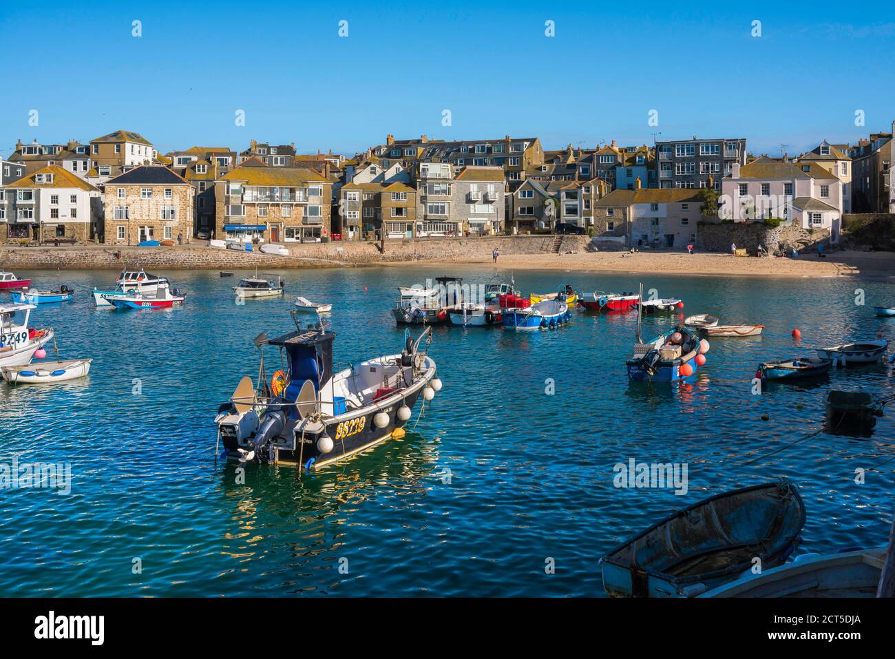 Cornwall harbour, view in summer of fishing boats in St Ives harbour in ...