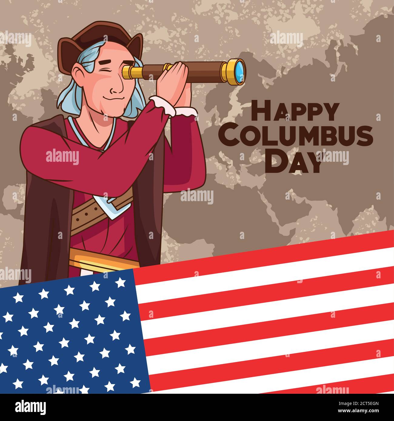 Columbus day celebration scene of christopher using telescope and usa ...