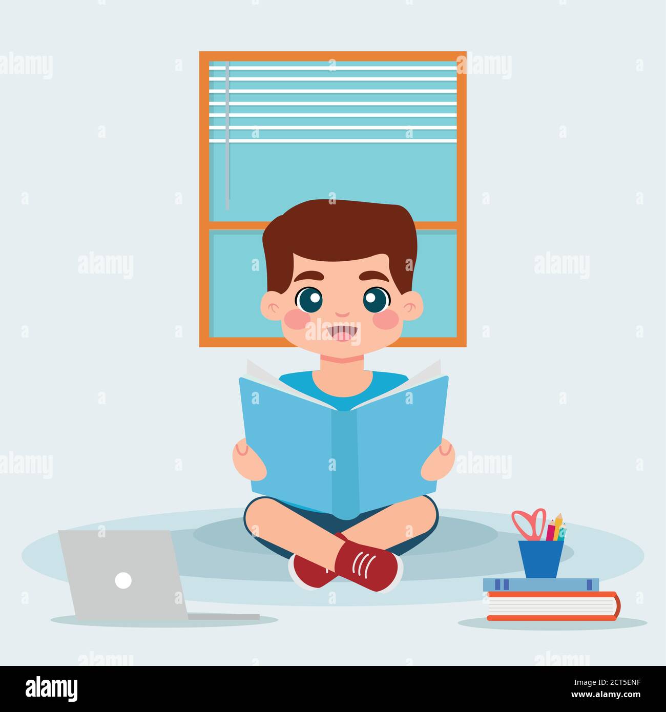 Boy studying in home. Home education - Vector Stock Vector Image & Art ...