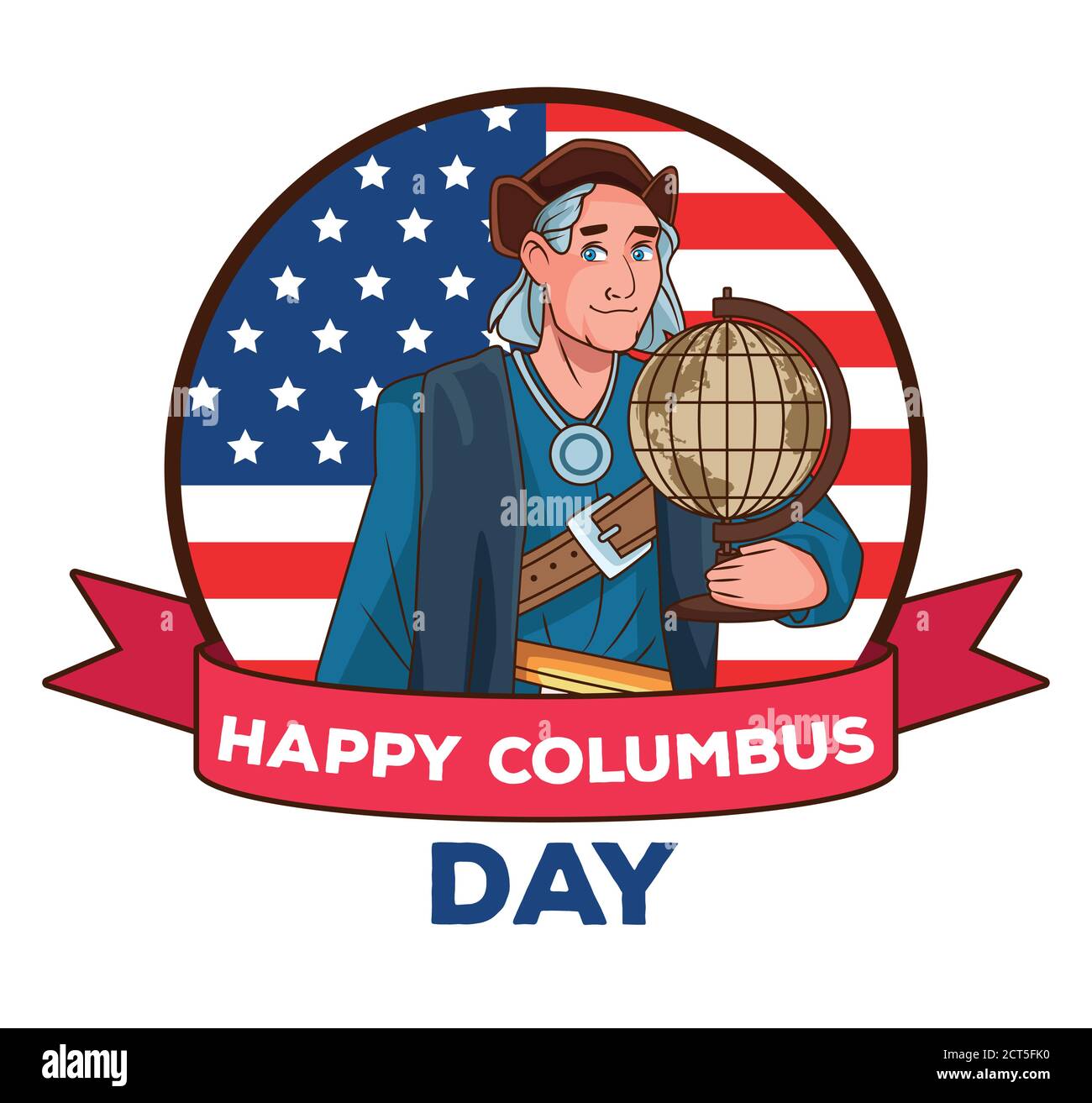 Columbus day celebration scene of christopher lifting world map and usa ...