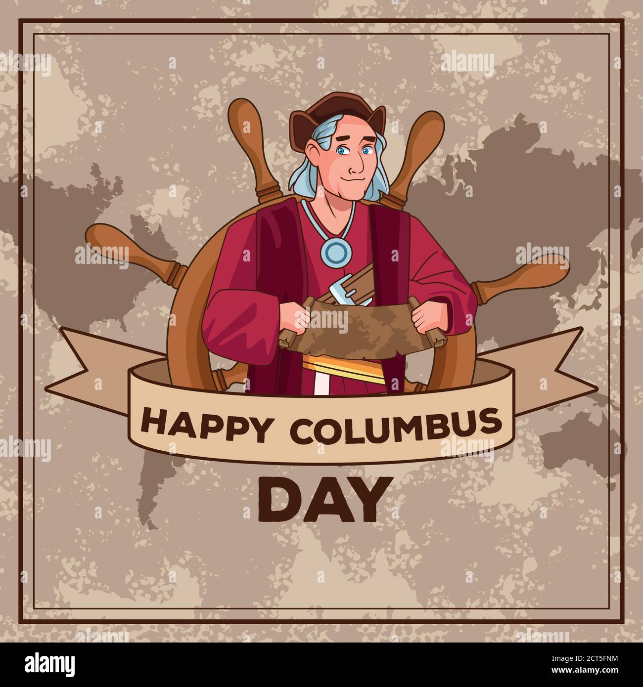 Columbus day celebration scene of christopher lifting paper map and ...
