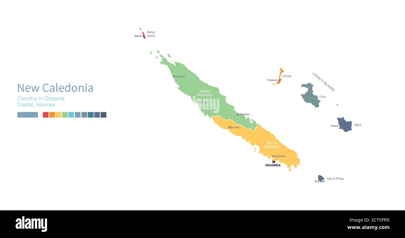 New caledonia map. Colorful detailed vector map of the Oceania, South ...