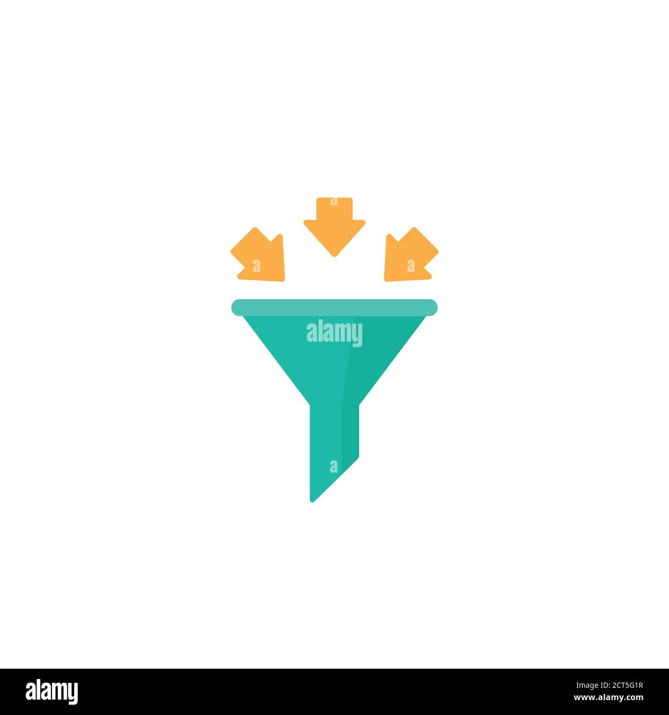 green data filter with yellow arrows. Flat data funnel icon. isolated ...